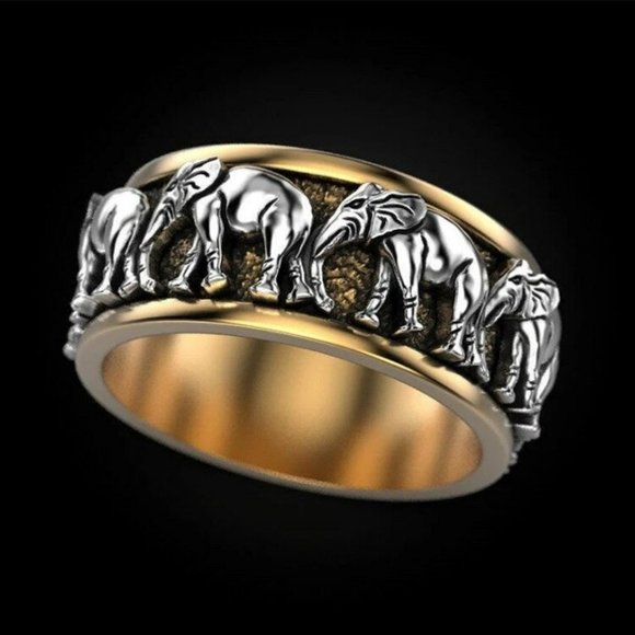 Jewelry | March Of The Elephants Two Tone Retro Animal Ring | Poshmark